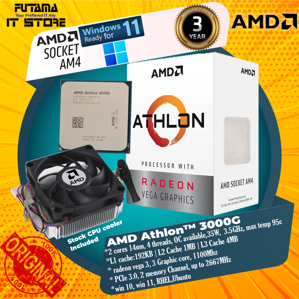 AMD Athlon 3000G Desktop Processor with Radeon Vega 3 Graphics (3.50GHz ...