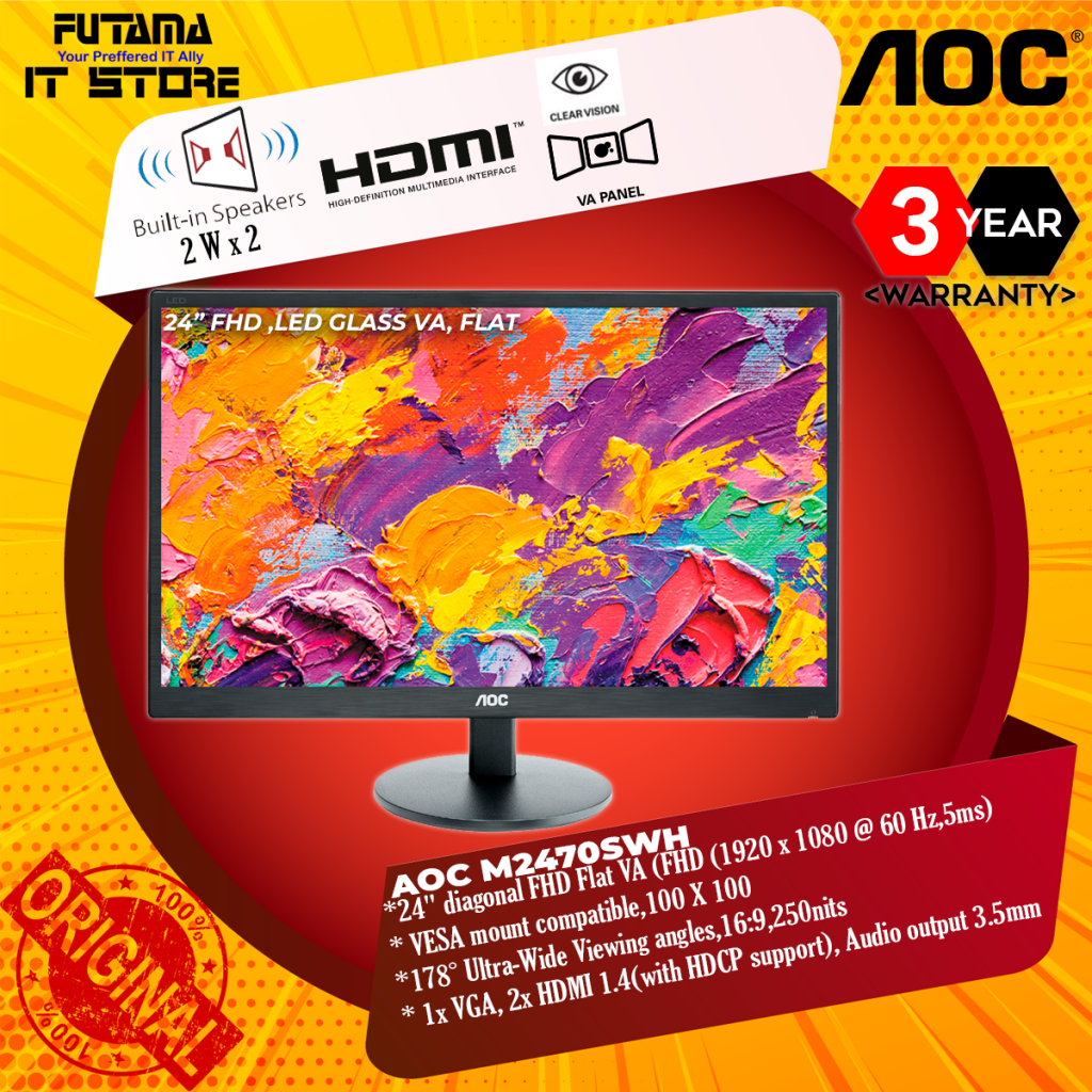 AOC Monitor M2470SWH/BLACK/23.6 “/16:9/FHD/Flat/LED/VA/ 60Hz 5ms ...