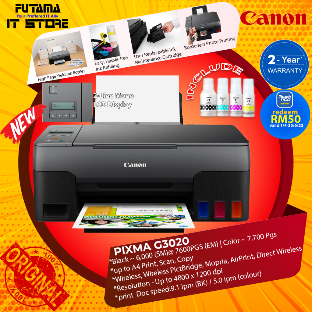 Canon PIXMA G3020 All-In-One Ink Efficient G Series Printer – Futama IT ...