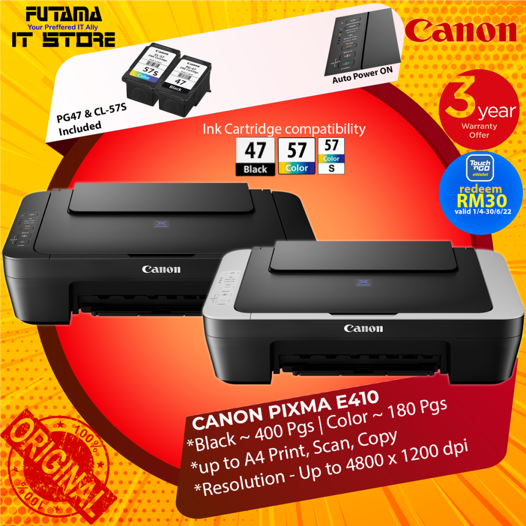 Canon Pixma E410 Inkjet Printer (Print, Copy, Scan) – (ONLINE REDEEM RM 30.00 TNG) 5.0 – Futama ...