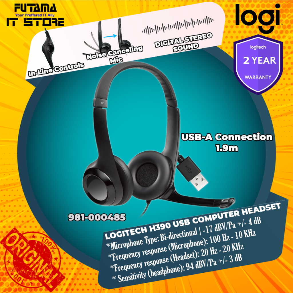 LOGITECH H390 USB COMPUTER HEADSET With enhanced digital audio and in ...