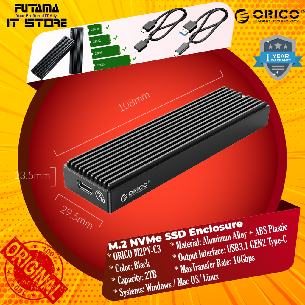 ORICO M2PV M.2 NVMe SSD Enclosure Type C 10Gbps – Futama IT Store