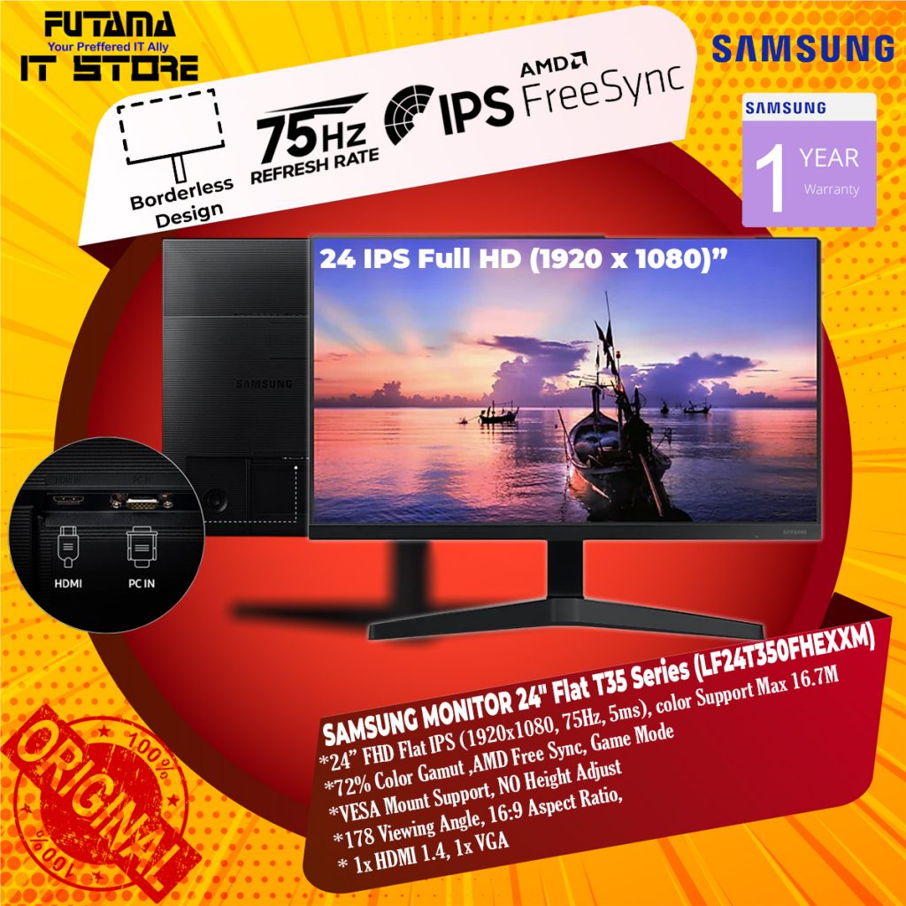SAMSUNG MONITOR 24″ Flat T35 Series (LF24T350FHEXXM) – Futama IT Store