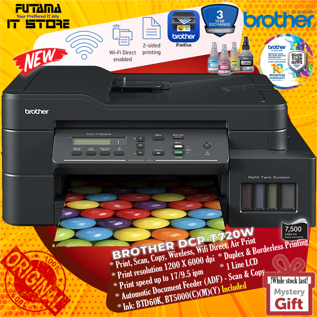 Brother DCP-T720DW Print Scan Copy Wi-Fi Colour Refill Ink Tank Printer ...